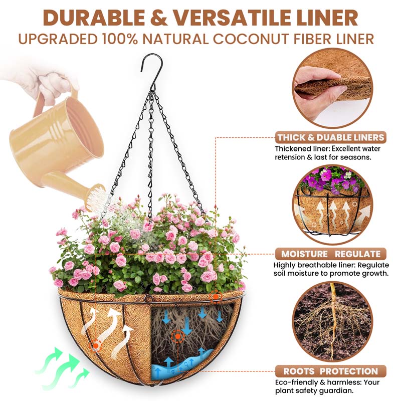 Diigabo 3-Pack Metal Hanging Planter 16-Inch Baskets Coconut Coir ...